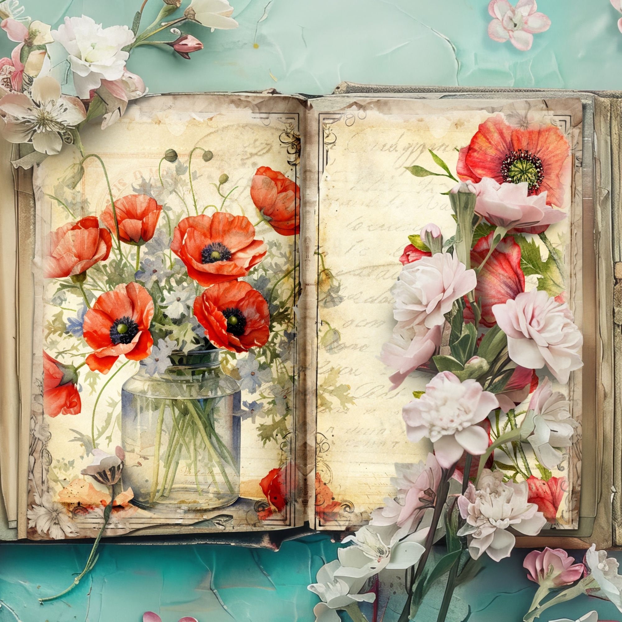 Red Poppy Junk Journal Digital Paper, Poppy Junk Journal Page, 6 ...