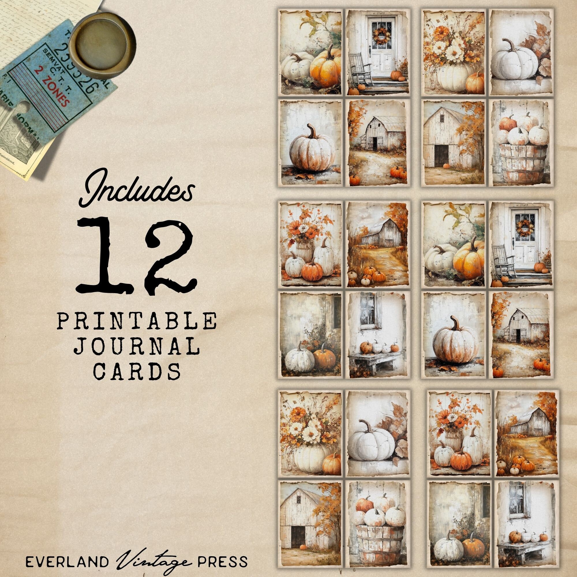 Autumn Afternoon Junk Journal Cards, Cozy Autumn Junk Journal Ephemera ...