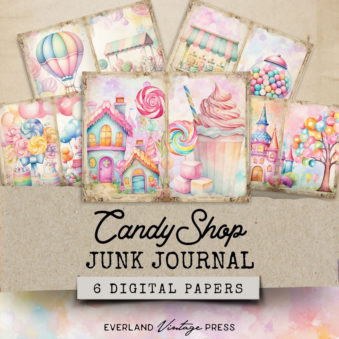 Candy Shop Junk Journal, Rainbow Junk Journal Papers, Pastel Pink and ...
