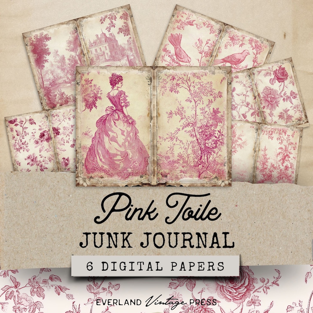 Pink Toile Junk Journal, French Toile De Jouy Junk Journal Pages ...
