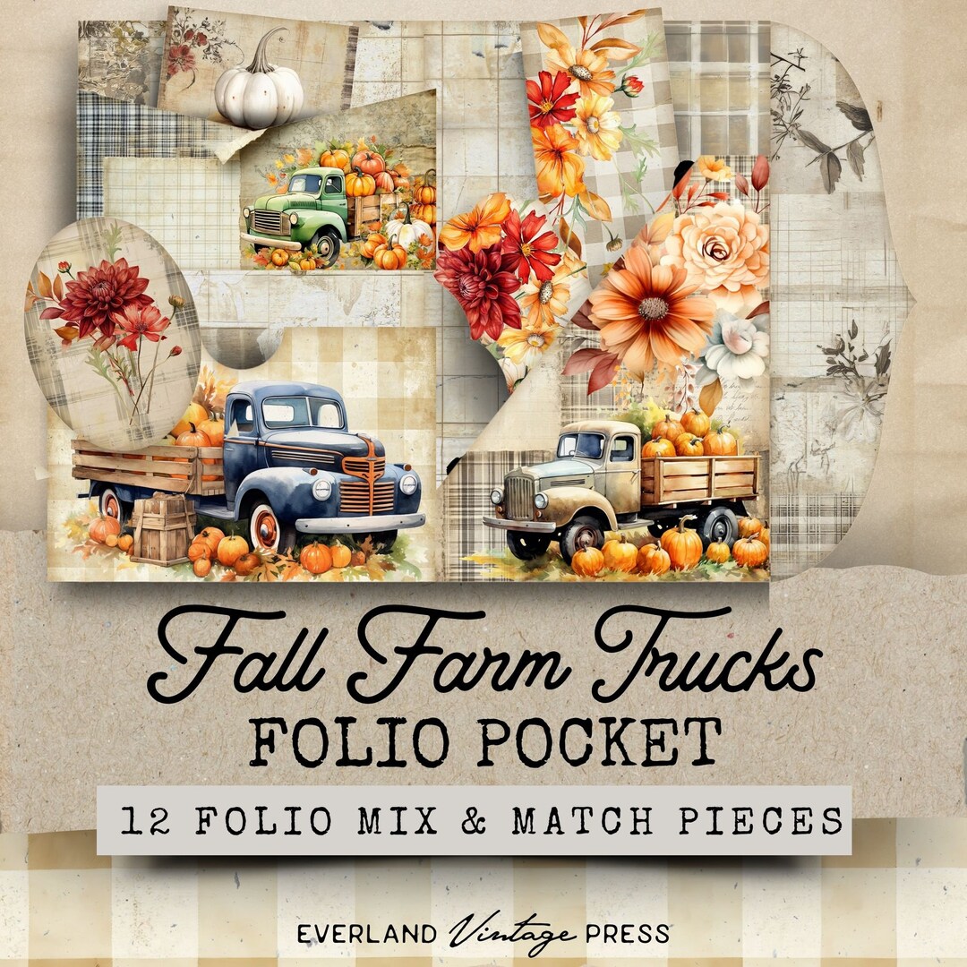 Fall Farm Truck Junk Journal Folio, 12 Printable Pocket Ephemera, Farm ...