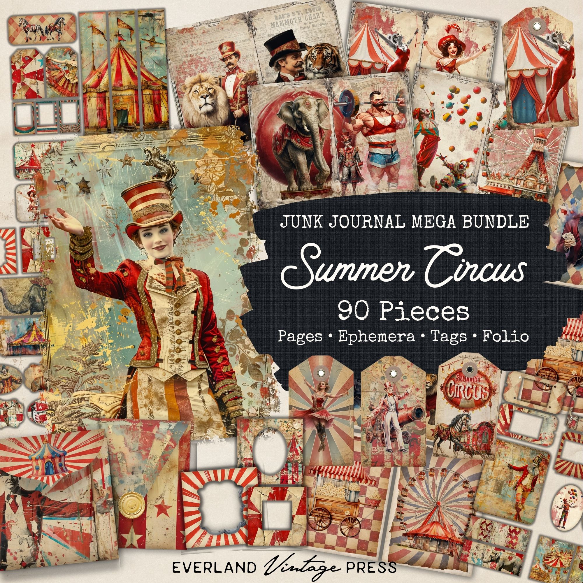 Circus Junk Journal Kits Bundle -90 Pieces, Vintage Circua Ephemera ...