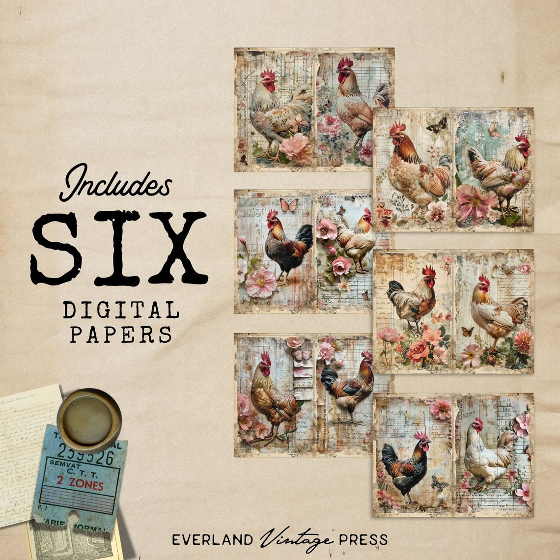 Fancy Chicken Junk Journal Printable Paper, Fancy Chicken Journal Kits ...
