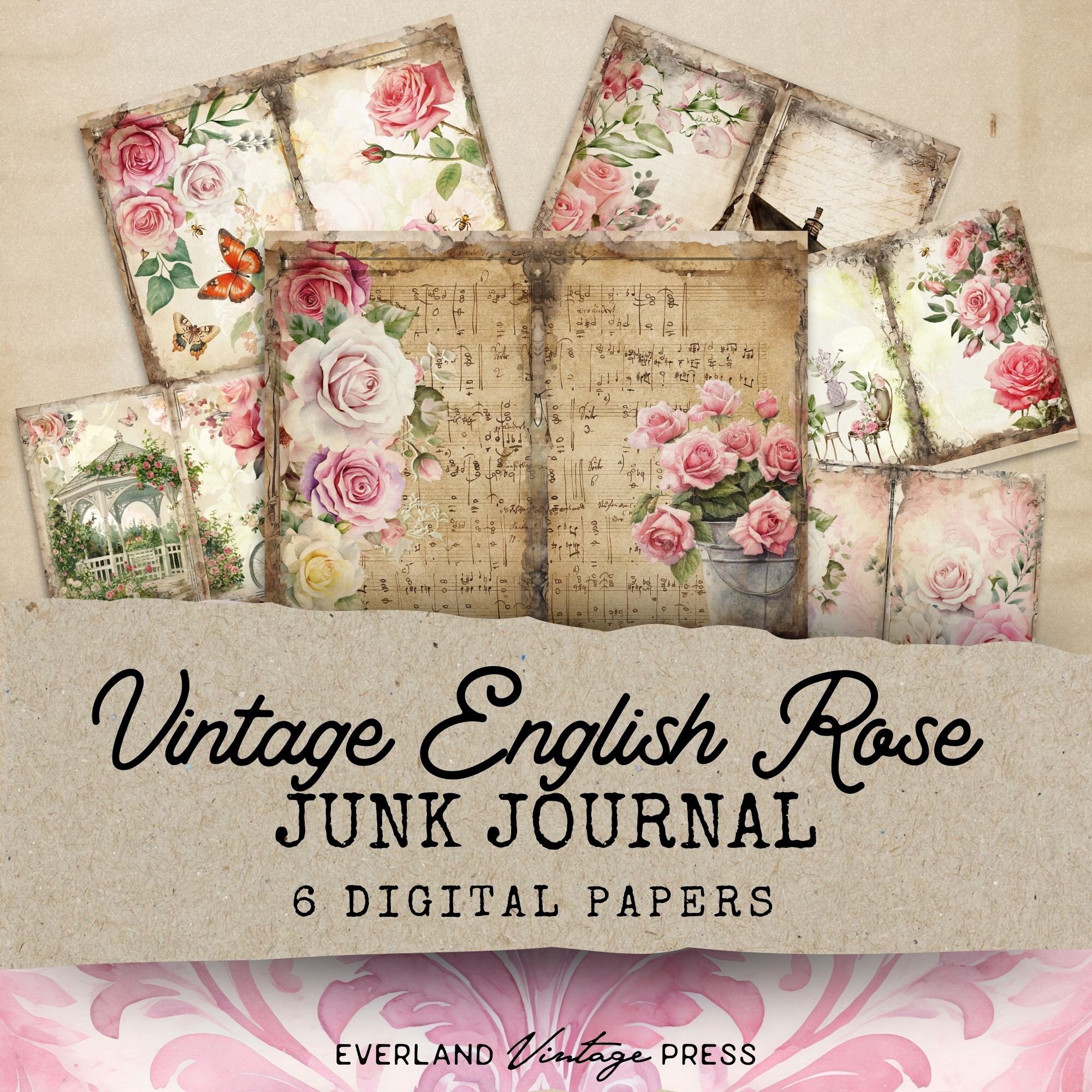 Vintage English Rose Junk Journal, Victorian Junk Journal, Vintage ...