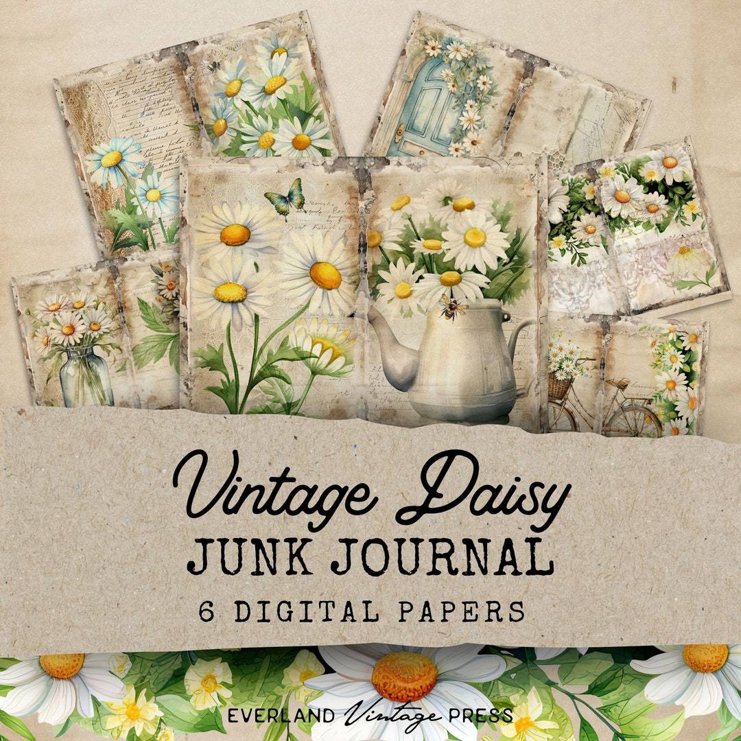 Daisy Junk Journal Pages, Daisy Junk Journal Kit, 6 Floral Digital ...