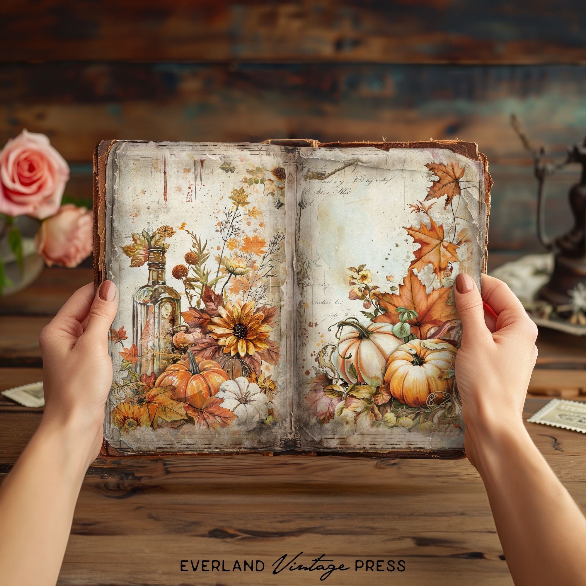 Fall Foliage Journal Papers, Cozy Autumn Junk Journal Kit, 6 Pumpkin ...