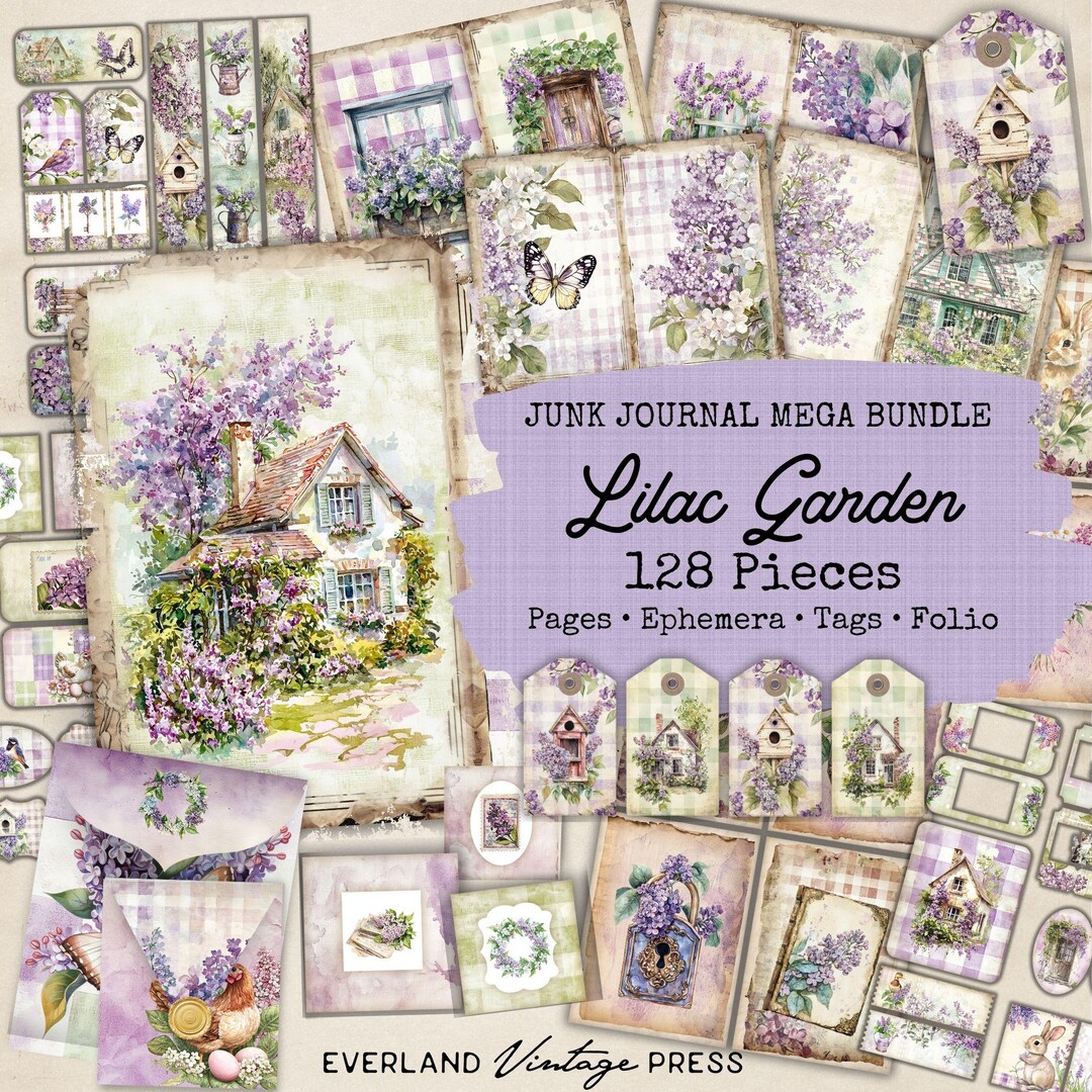 Secret Garden Junk Journal Bundle-90 Pieces, Lilac Garden Ephemera ...