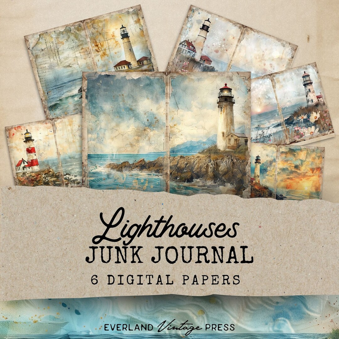 Lighthouse Junk Journal Kit, Beach Theme Junk Journal Pages, Ocean ...