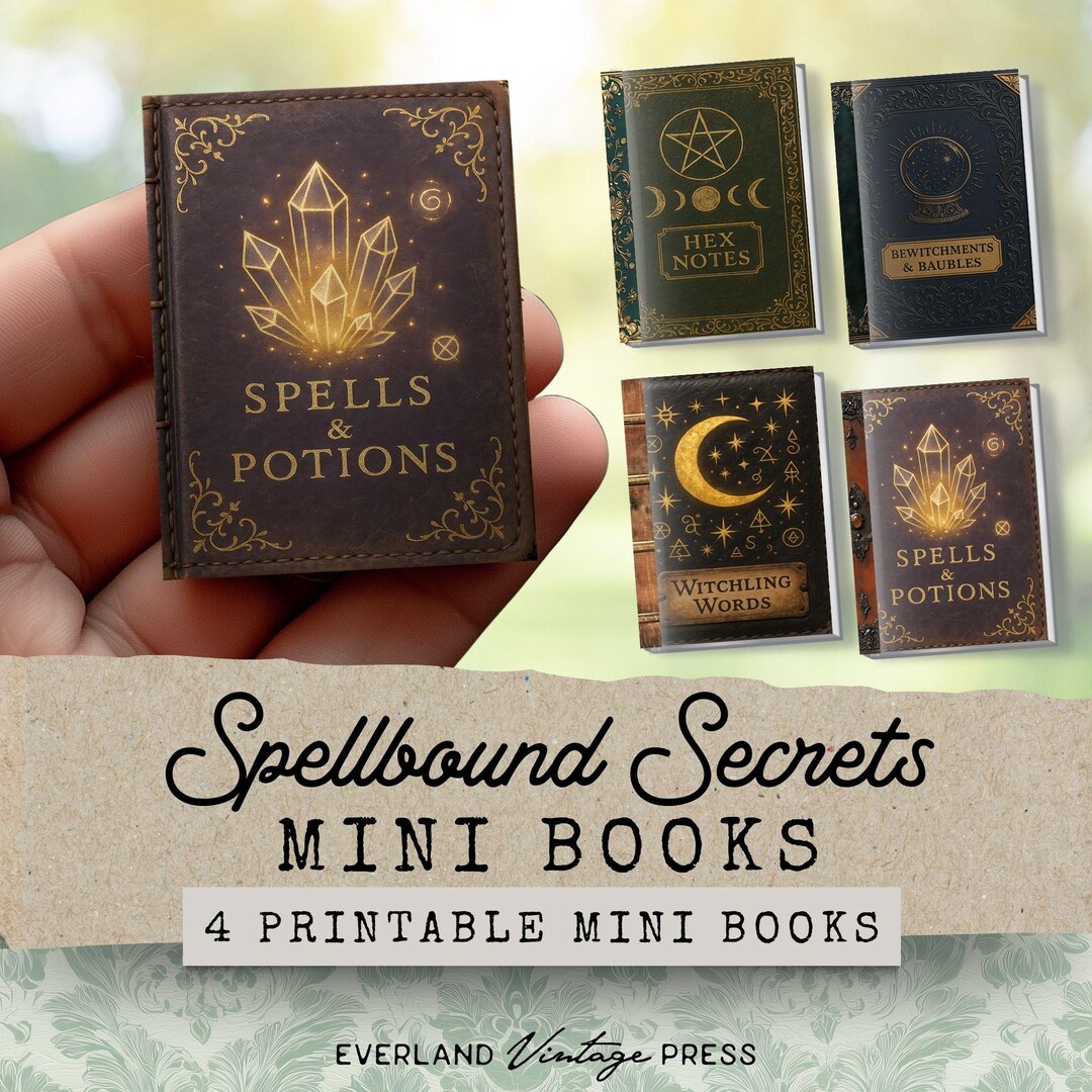 Grimoire Mini Books , Miniature Book Covers Digital, Halloween Miniature Book Set, Mini Book ...