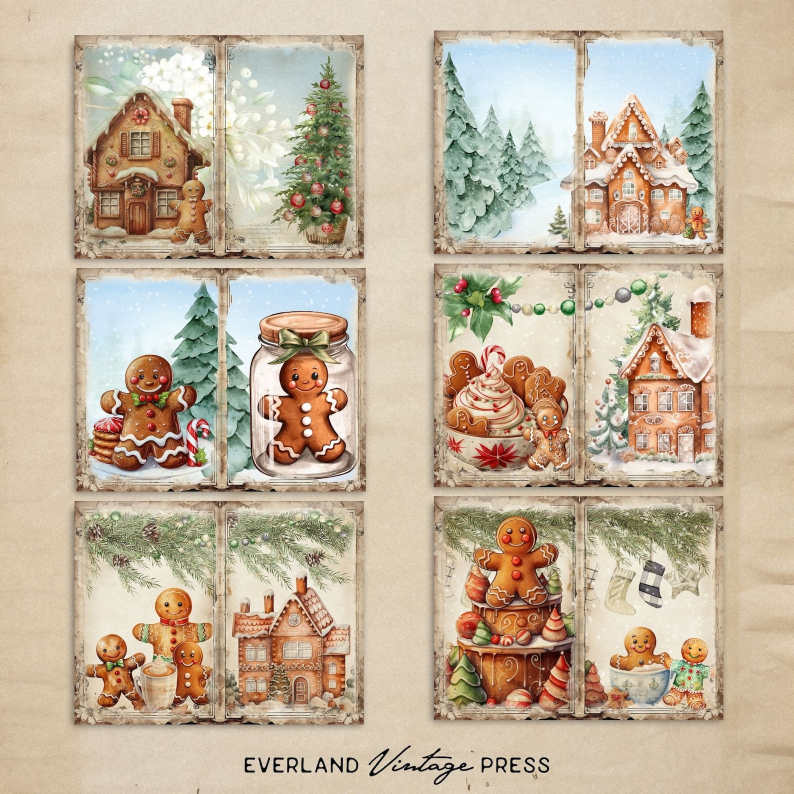 Gingerbread Junk Journal Pages, Gingerbread Junk Journal Kit, 6 ...