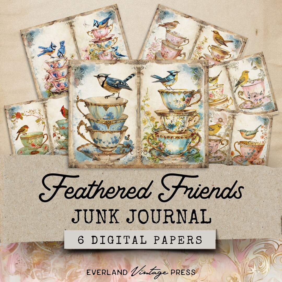 Tea Cups Junk Journal Papers, 6 Digital Pastel Pink and Blue Floral ...