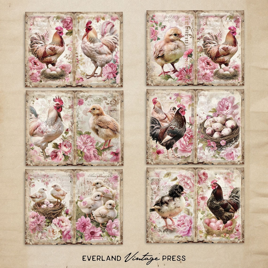 Spring Chicken Junk Journal Printable, Spring Chicken Journal Kits, 6 ...