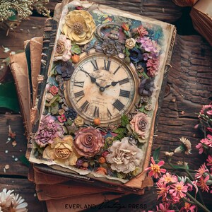 Floral Clocks Junk Journal Paper, Steampunk Junk Journal Kit, 6 Clocks ...