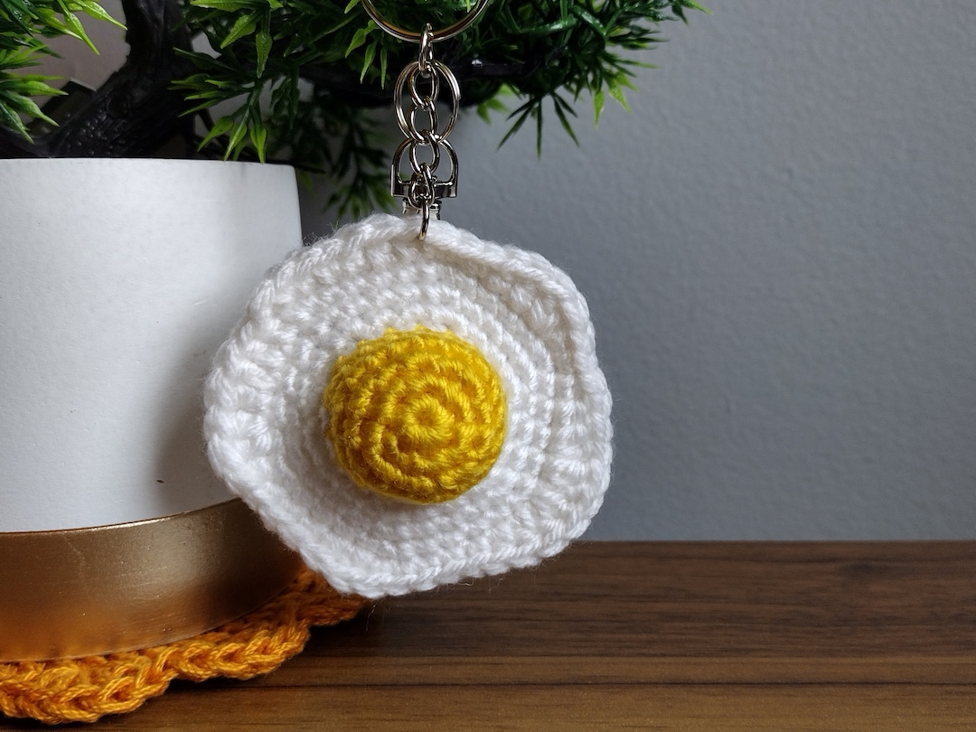 Amigurumi Fried Egg Keychain | Handmade Crocheted Food Accessory - Etsy