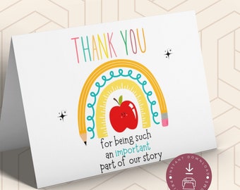 Teacher Thank You Card Thank You for Being Part of My Story Printable ...