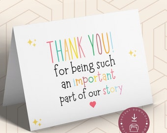 Teacher Thank You Card Thank You for Being Part of My Story Printable ...