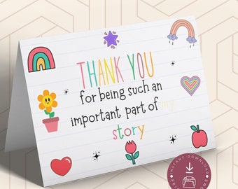 Teacher Thank You Card Thank You for Being Part of My Story Printable ...