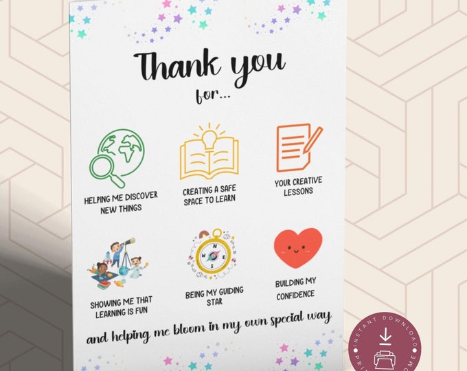 Teacher Thank You Card Printable, Teacher Appreciation Card, End of ...