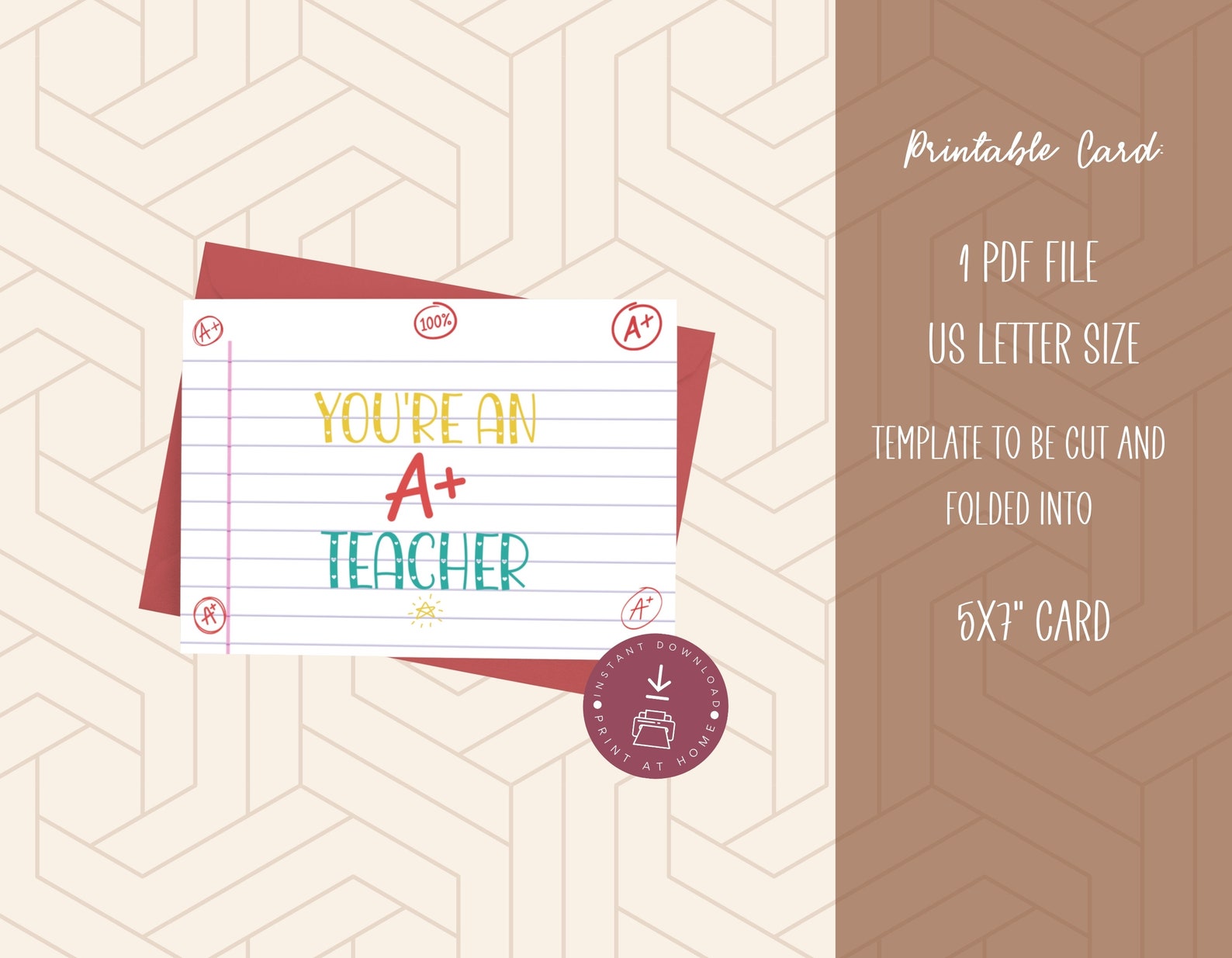 Thank You Teacher Card Printable, Teacher Appreciation Card, End of ...