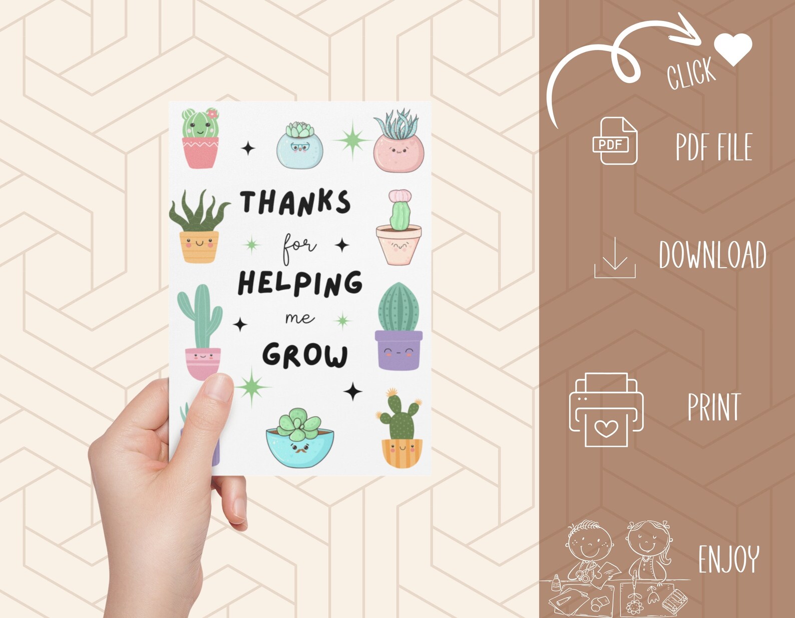 Teacher Thank You Card Printable, Thanks for Helping Me Grow, Teacher ...