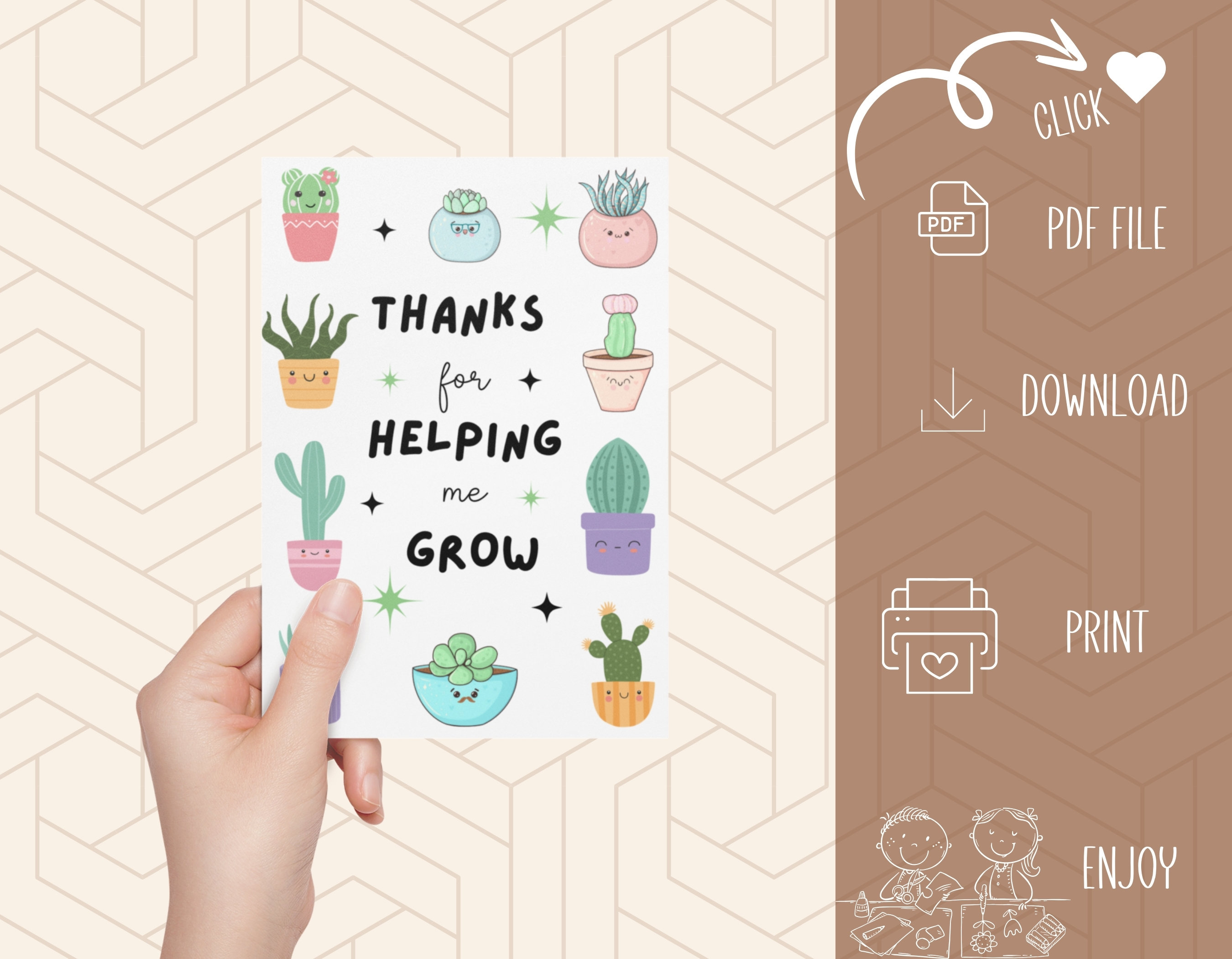 Teacher Thank You Card Printable, Thanks for Helping Me Grow, Teacher ...