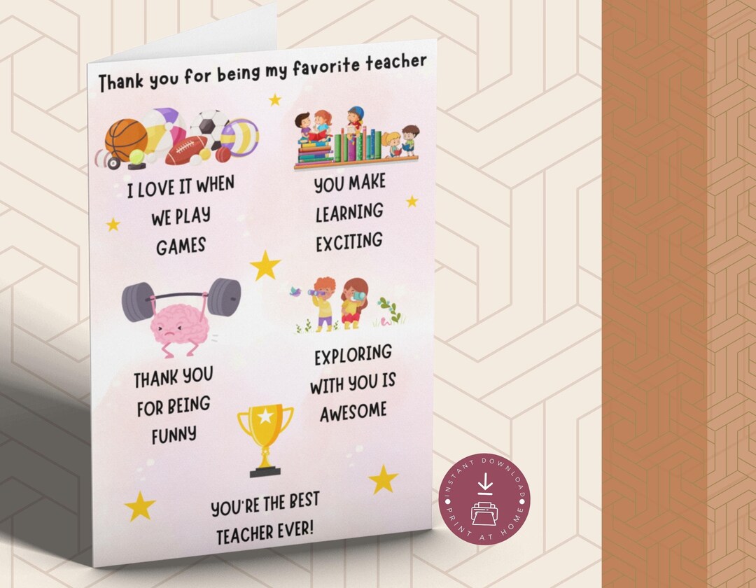 Teacher Thank You Card Printable, Teacher Appreciation Card, End of ...