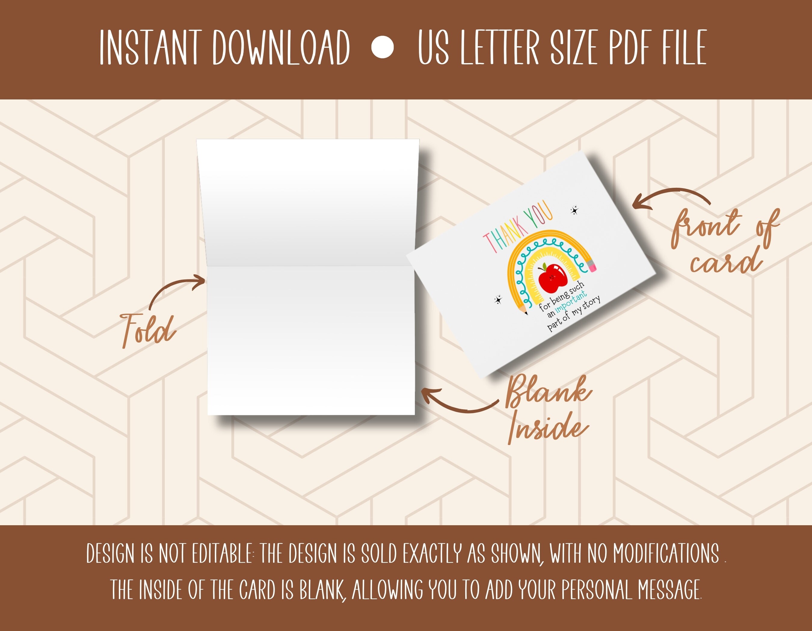 Teacher Thank You Card Thank You for Being Part of My Story Printable ...