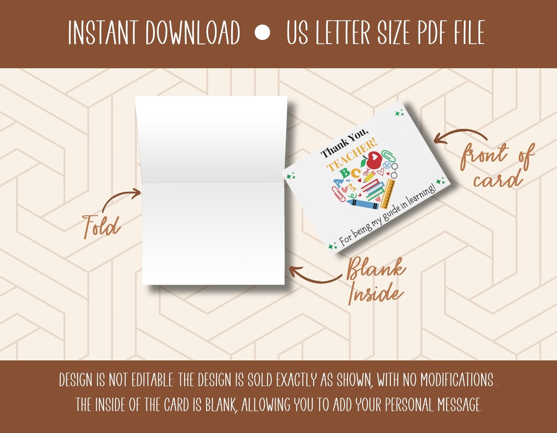 Thank You Teacher Card Printable, Teacher Appreciation Card, End of ...