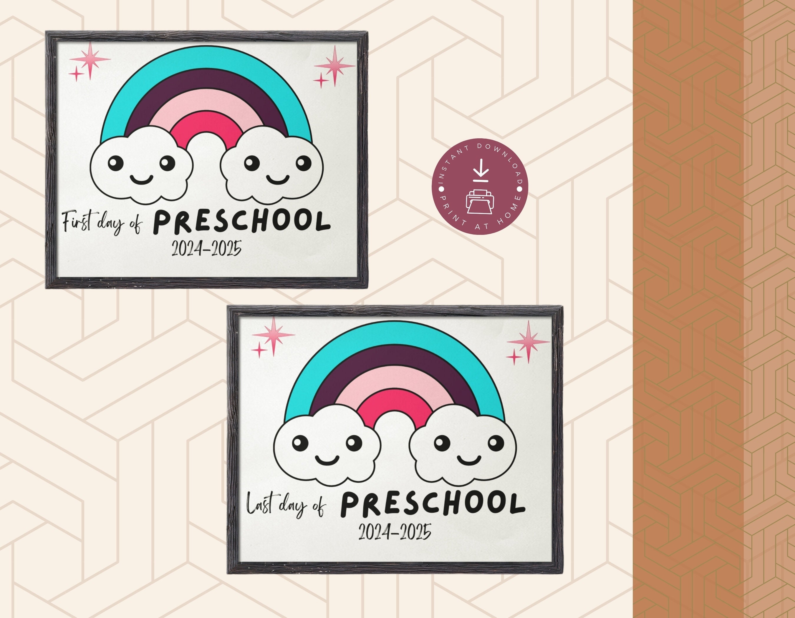 First Day of Preschool Printable Sign, Last Day of Preschool Sign Set ...