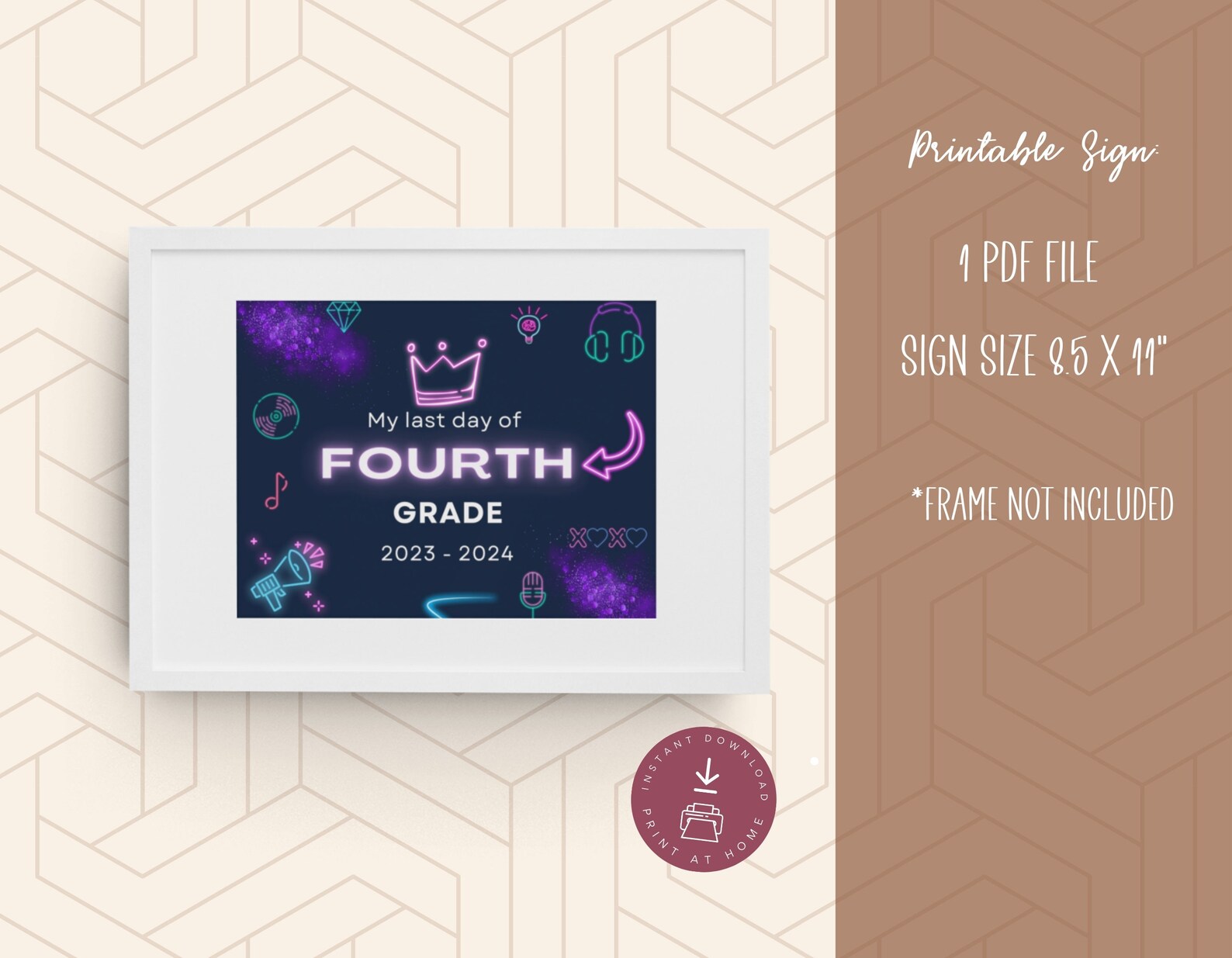 Printable My Last Day of Fourth Grade 2023-2024 Sign Poster, 4th Grade ...