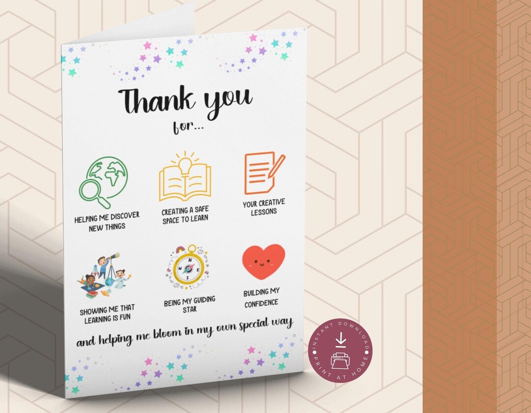 Teacher Thank You Card Printable, Teacher Appreciation Card, End of ...
