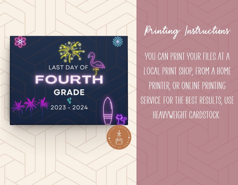 Printable Last Day of Fourth Grade Goodbye Sign Poster, 4th Grade Photo ...