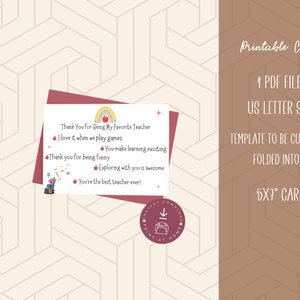 Teacher Thank You Card Printable, Favorite Teacher Appreciation Card ...