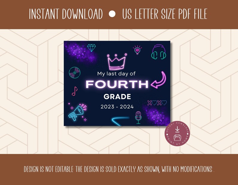 Printable My Last Day of Fourth Grade 2023-2024 Sign Poster, 4th Grade ...