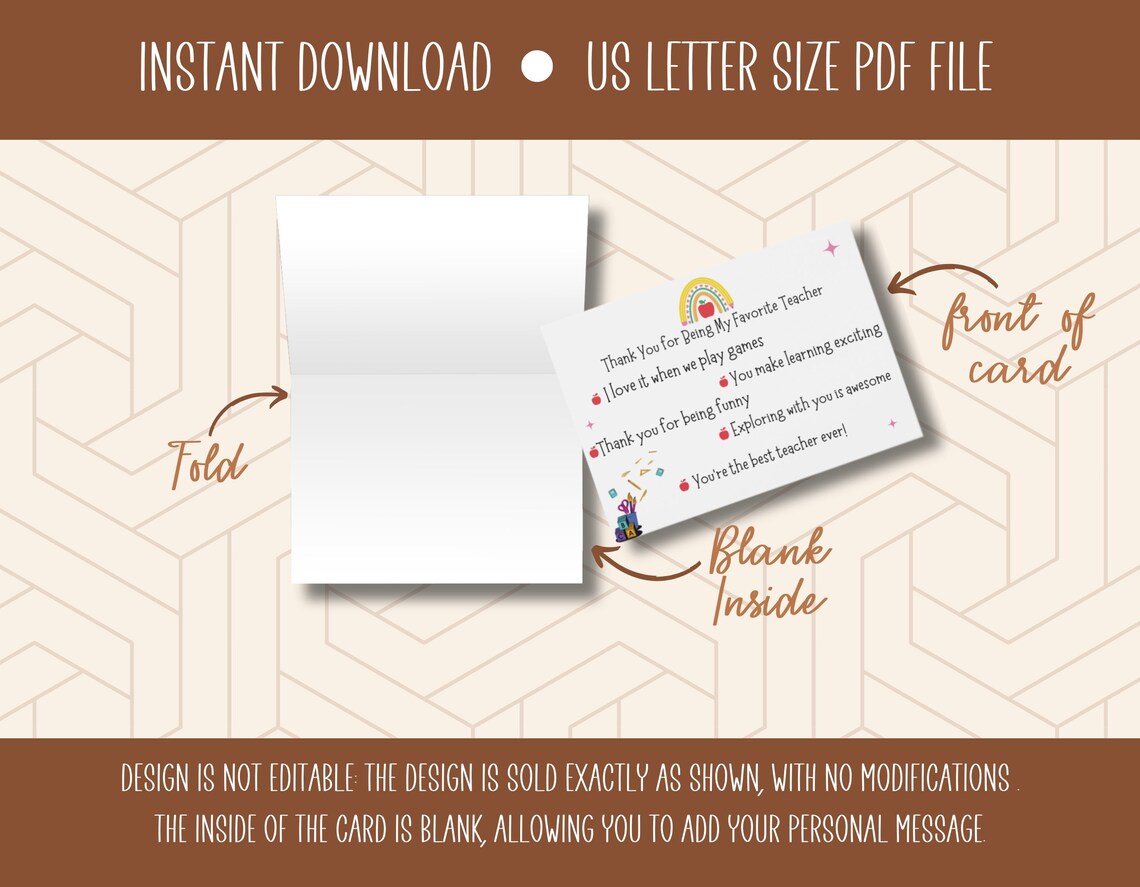 Teacher Thank You Card Printable, Favorite Teacher Appreciation Card ...