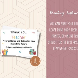 Thank You Teacher Card Printable, Teacher Appreciation Card ...