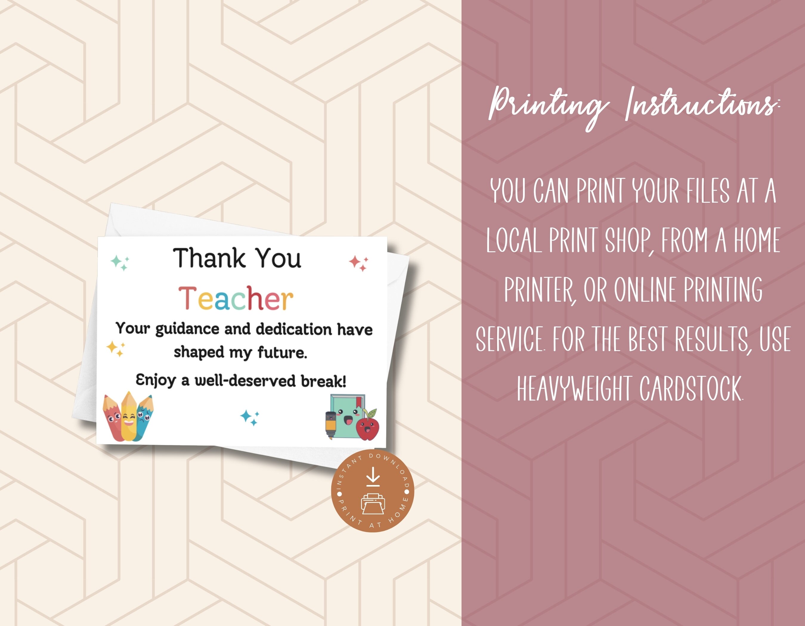 Thank You Teacher Card Printable, Teacher Appreciation Card ...