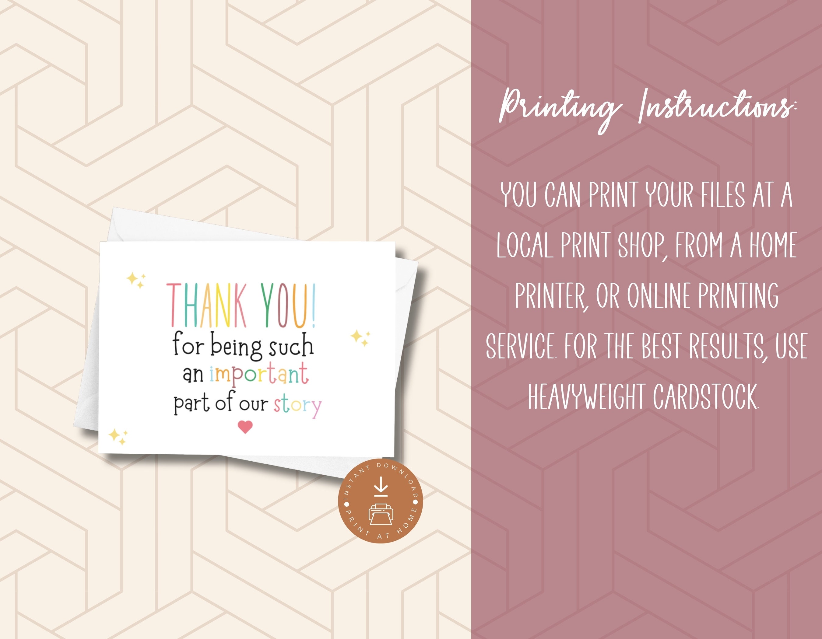 Teacher Thank You Card Thank You for Being Part of Our Story Printable ...