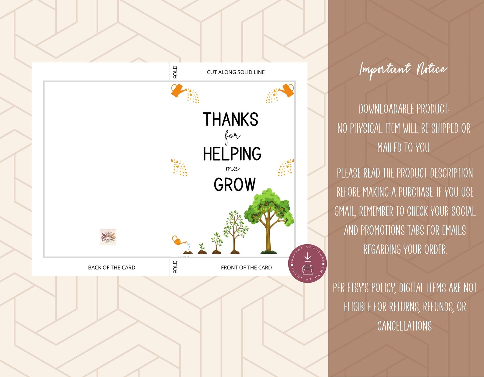 Thanks for Helping Me Grow Teacher Thank You Printable Card, Best ...