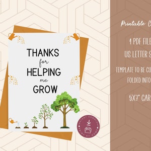 Thanks for Helping Me Grow Teacher Thank You Printable Card, Best ...