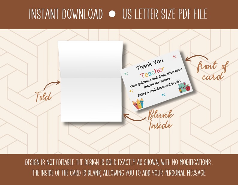 Thank You Teacher Card Printable, Teacher Appreciation Card ...