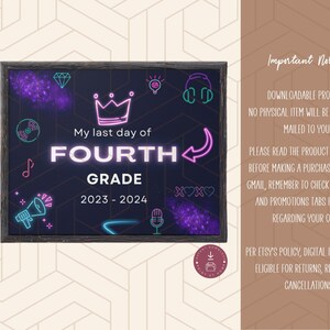 Printable My Last Day of Fourth Grade 2023-2024 Sign Poster, 4th Grade ...