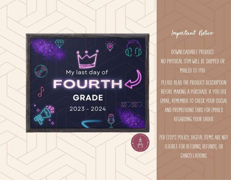 Printable My Last Day of Fourth Grade 2023-2024 Sign Poster, 4th Grade ...