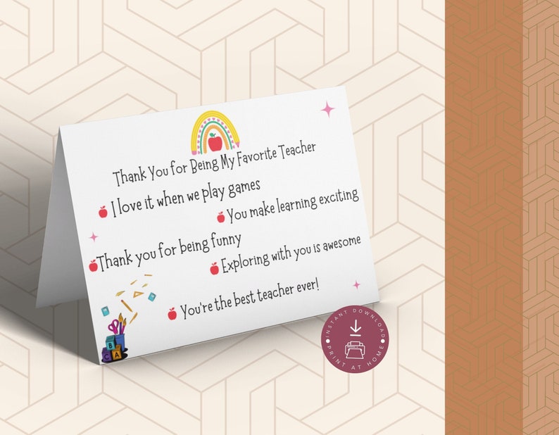 Teacher Thank You Card Printable, Favorite Teacher Appreciation Card ...