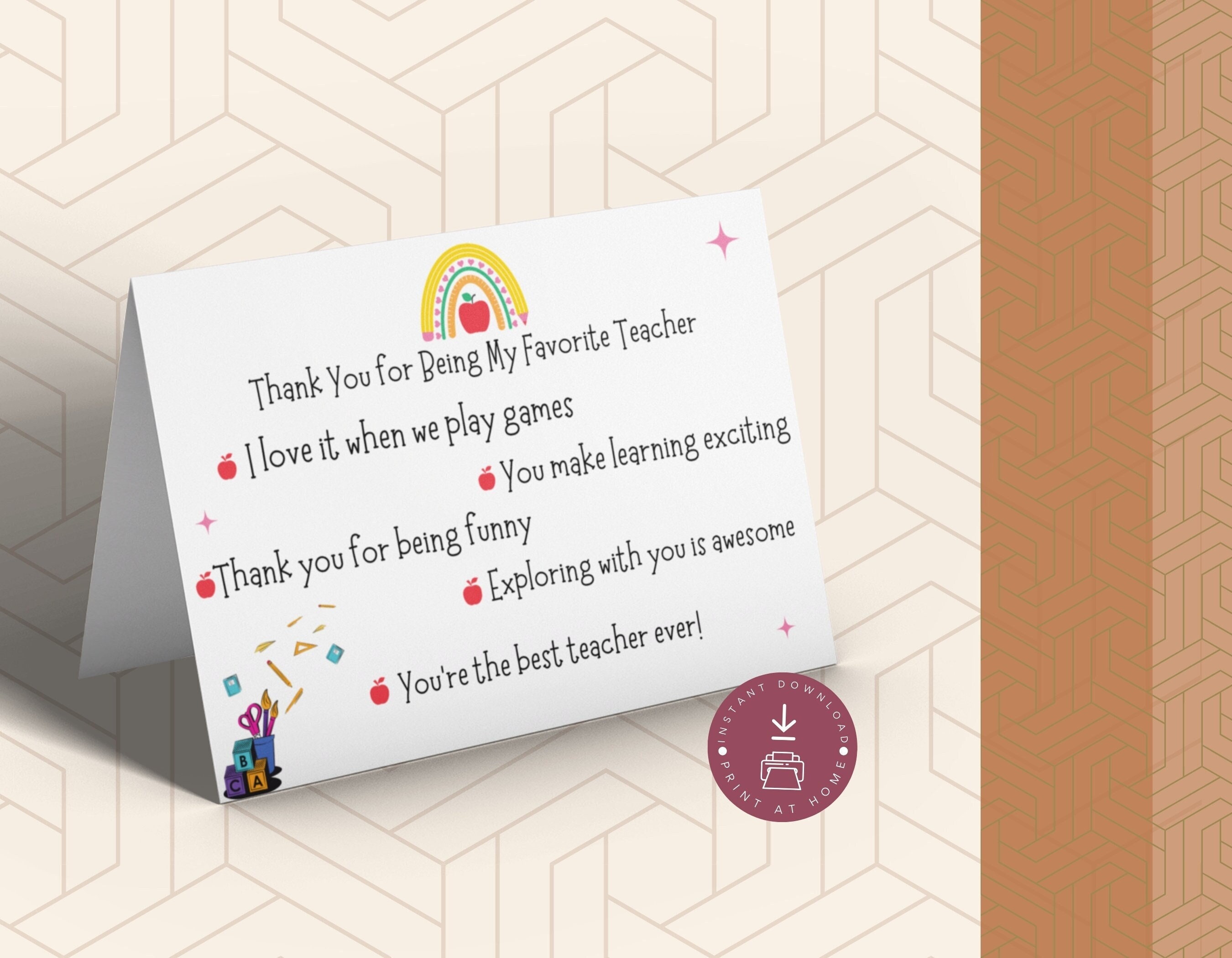 Teacher Thank You Card Printable, Favorite Teacher Appreciation Card ...
