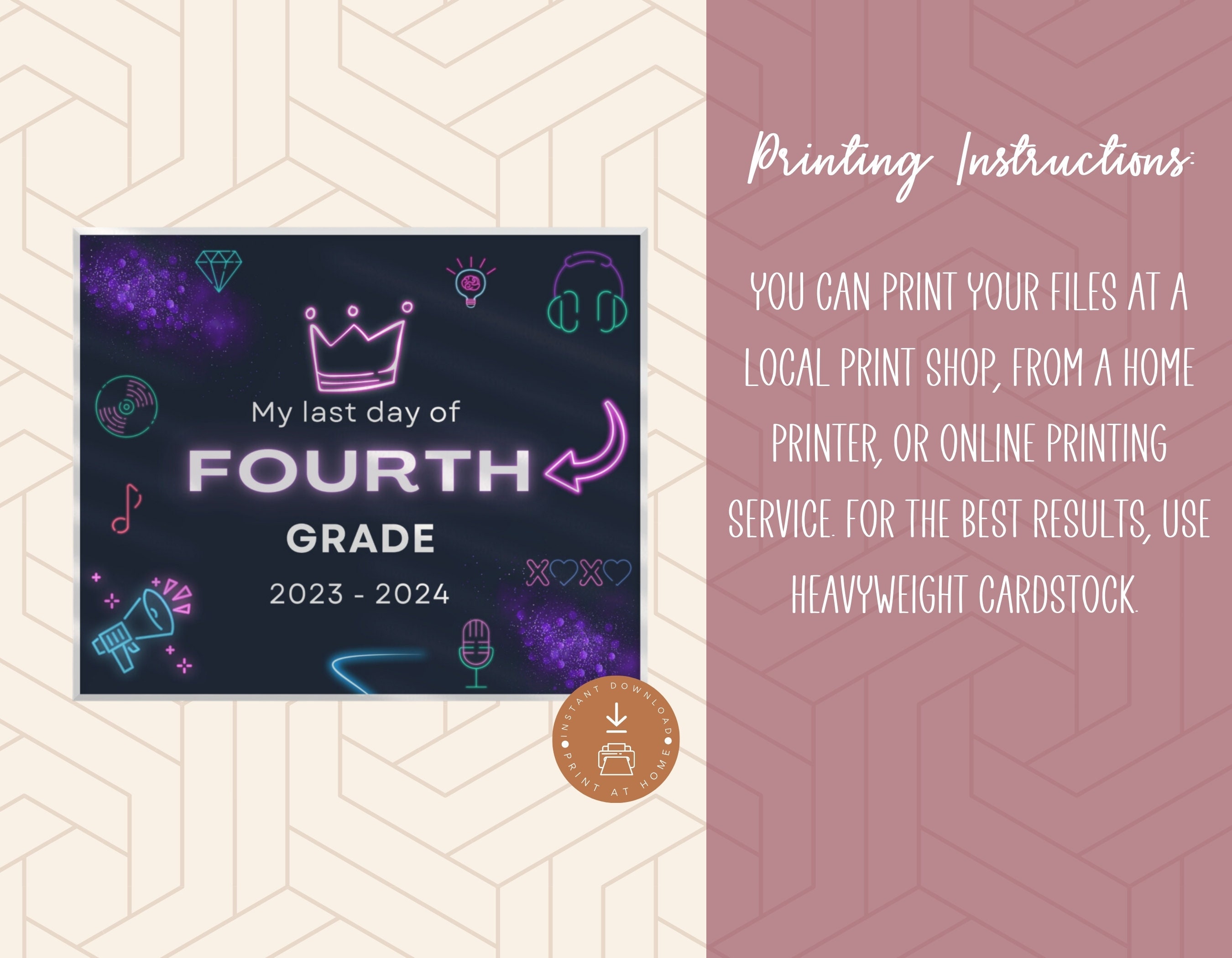 Printable My Last Day of Fourth Grade 2023-2024 Sign Poster, 4th Grade ...