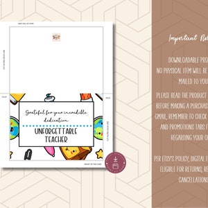 Teacher Thank You Card Printable, Elementary Teacher Card, TA Card, End ...