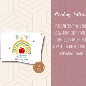 Teacher Thank You Card- Thank You for Being Part of My Story Printable ...