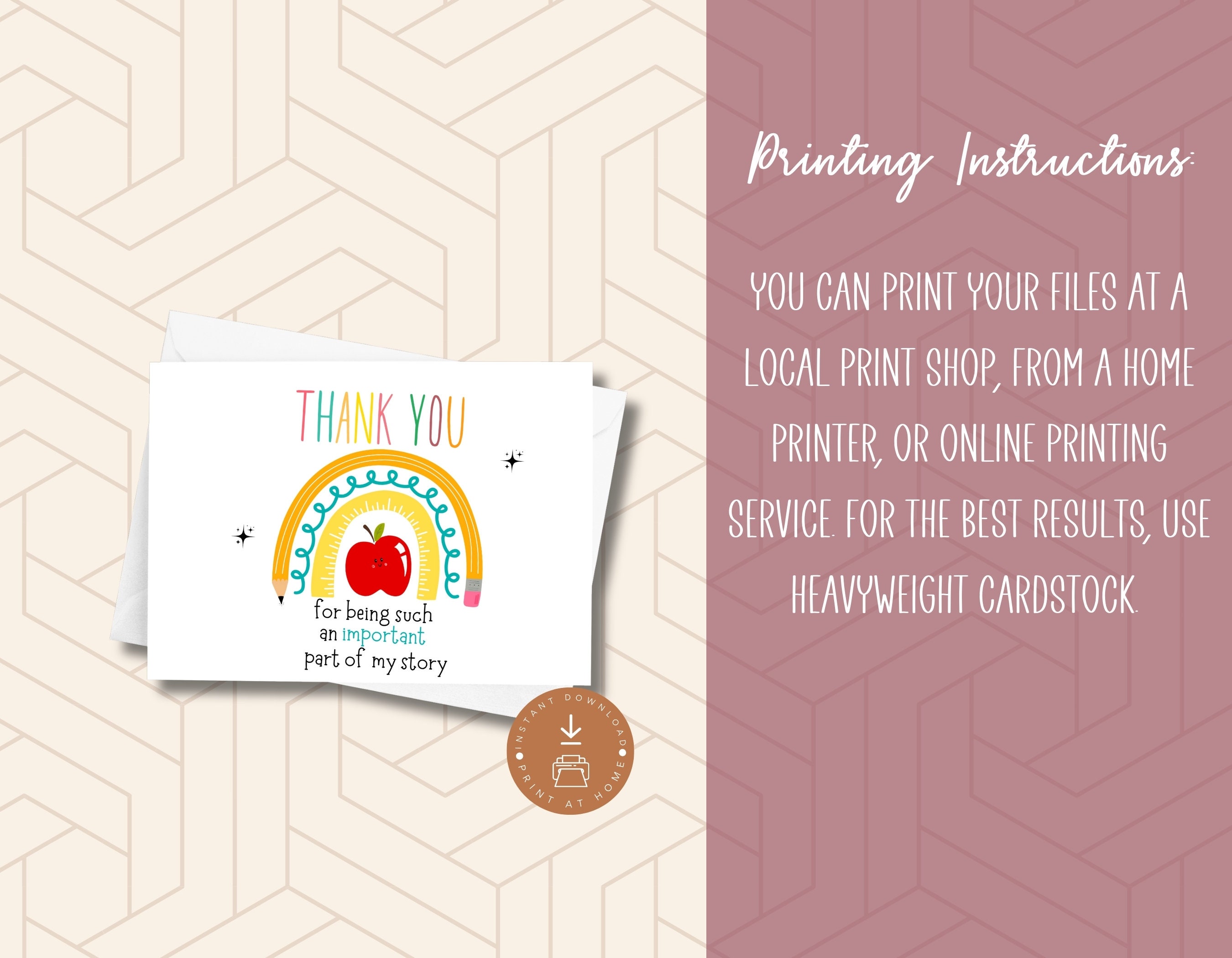 Teacher Thank You Card Thank You for Being Part of My Story Printable ...