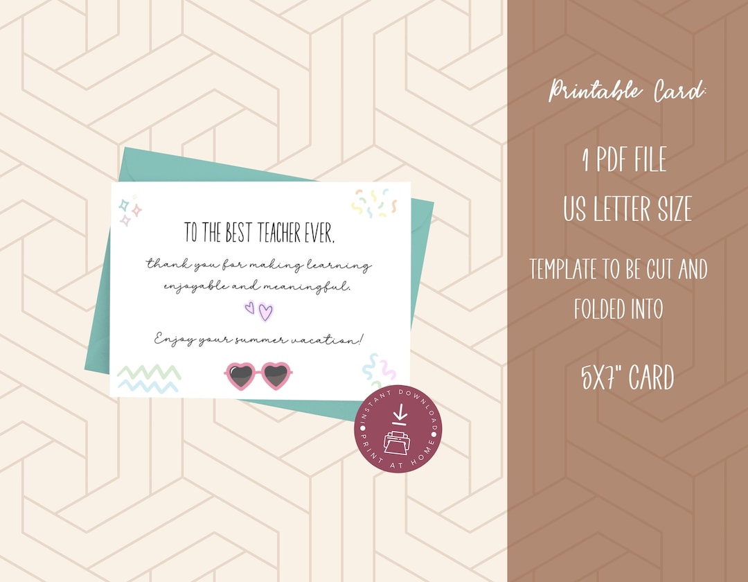 Thank You Teacher Card Printable, Teacher Appreciation Card, End of ...